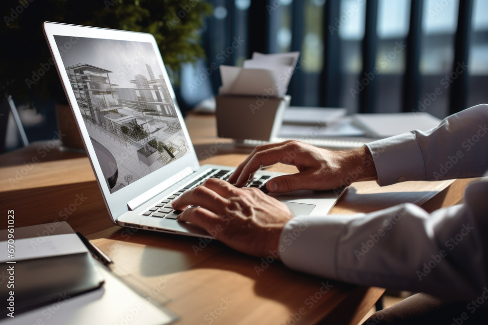 Engineer works at home designing architecture plans. Architect working ...