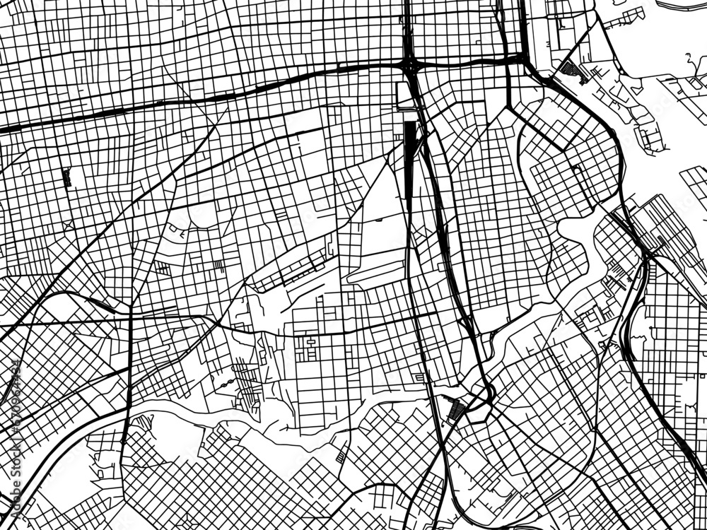 Vector road map of the city of Barracas in Argentina with black roads ...