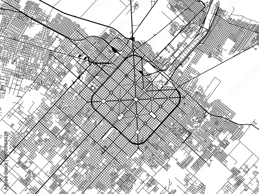 Vector road map of the city of La Plata in Argentina with black roads ...