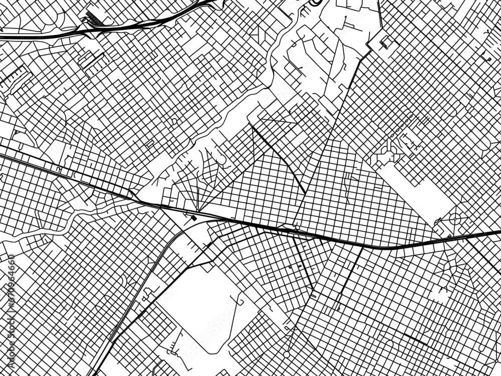 Vector road map of the city of Merlo in Argentina with black roads on a ...