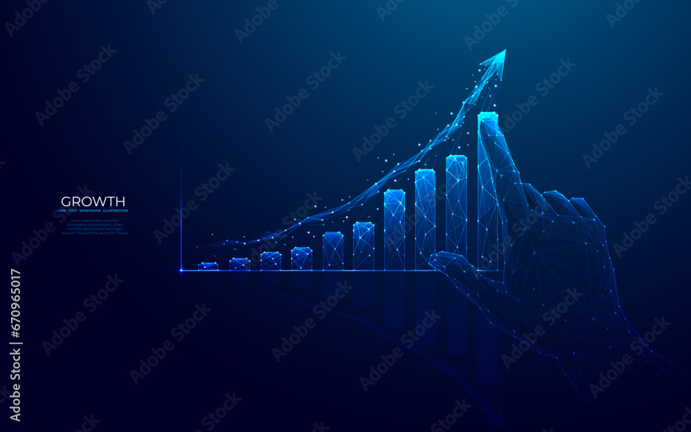 Abstract growth graph chart. Digital hand pointing arrow up and ...