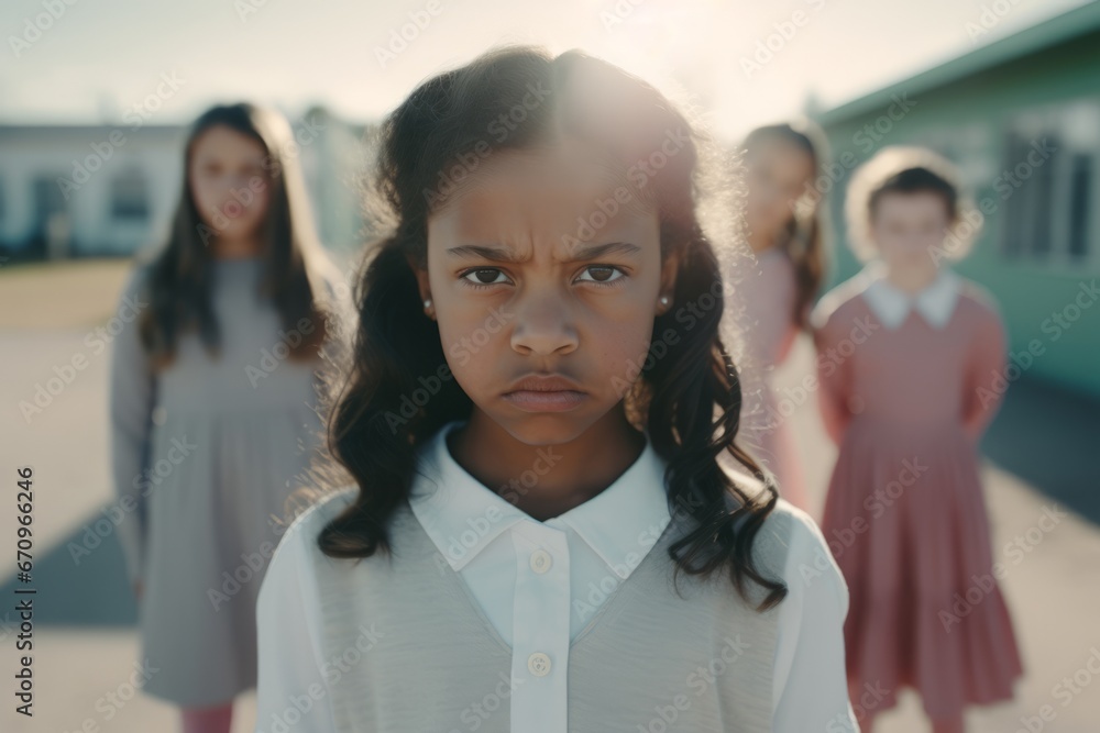 Lonely sad girl schoolgirl upset while all her classmates ignore her ...