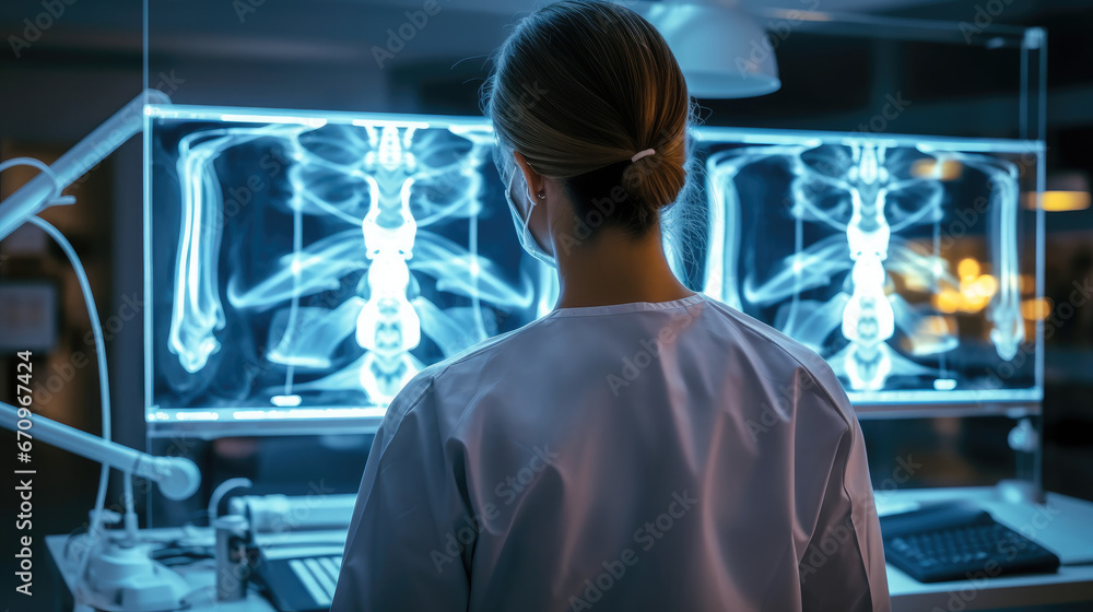 Medical scan, Doctor examining patient x-rays in operating room at the ...