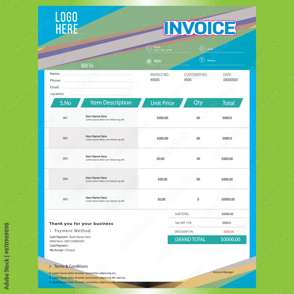 Vecteur Stock Invoice Template Design, Corporate Invoice Design ...