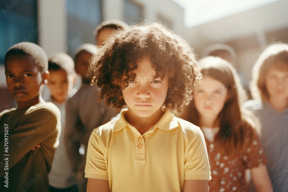 Lonely sad girl schoolgirl upset while all her classmates ignore her ...