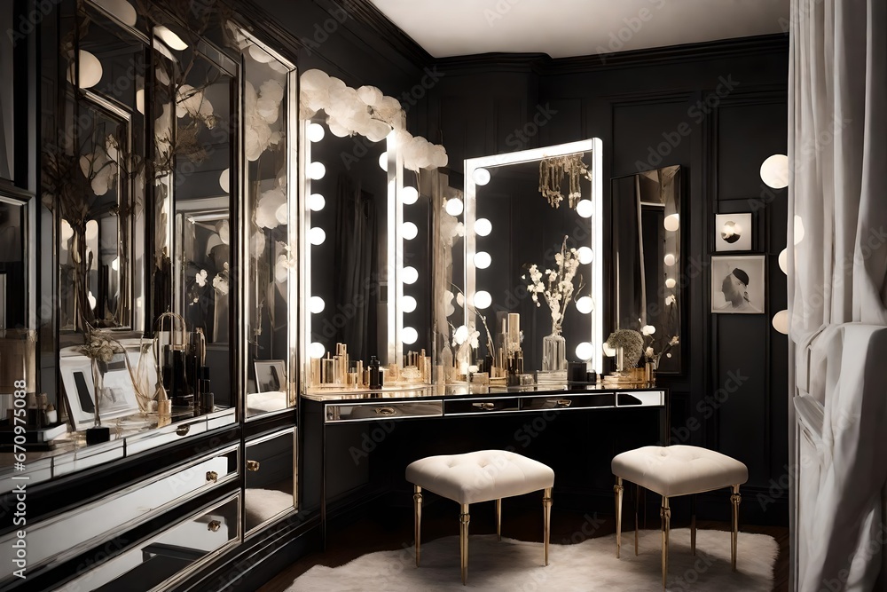 modern living room with black interior room and large full mirror on ...