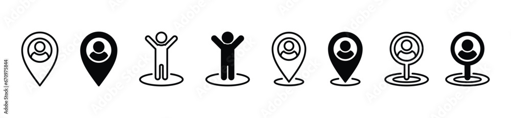 You are here icon set. Marker location, Pin position marker, Map ...