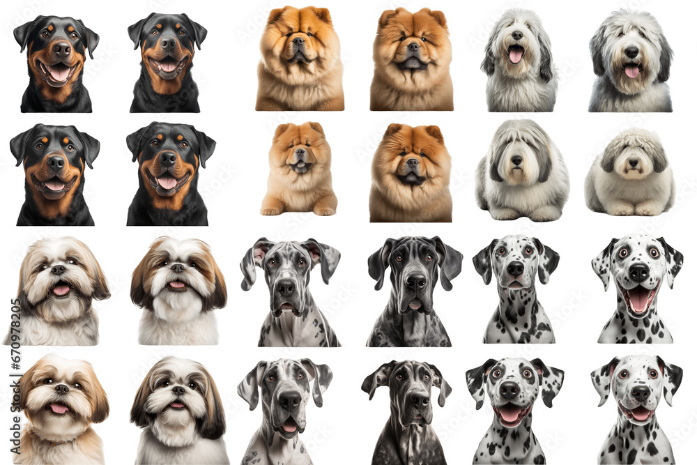 Collection of dogs of various breeds on a transparent background. PNG ...