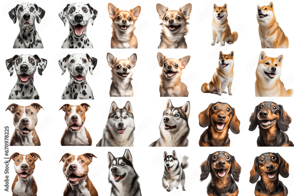 Collection of dogs of various breeds on a transparent background. PNG ...