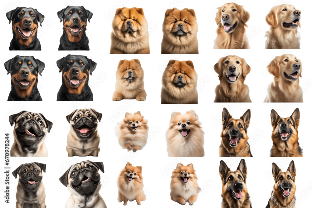 Collection of dogs of various breeds on a transparent background. PNG ...
