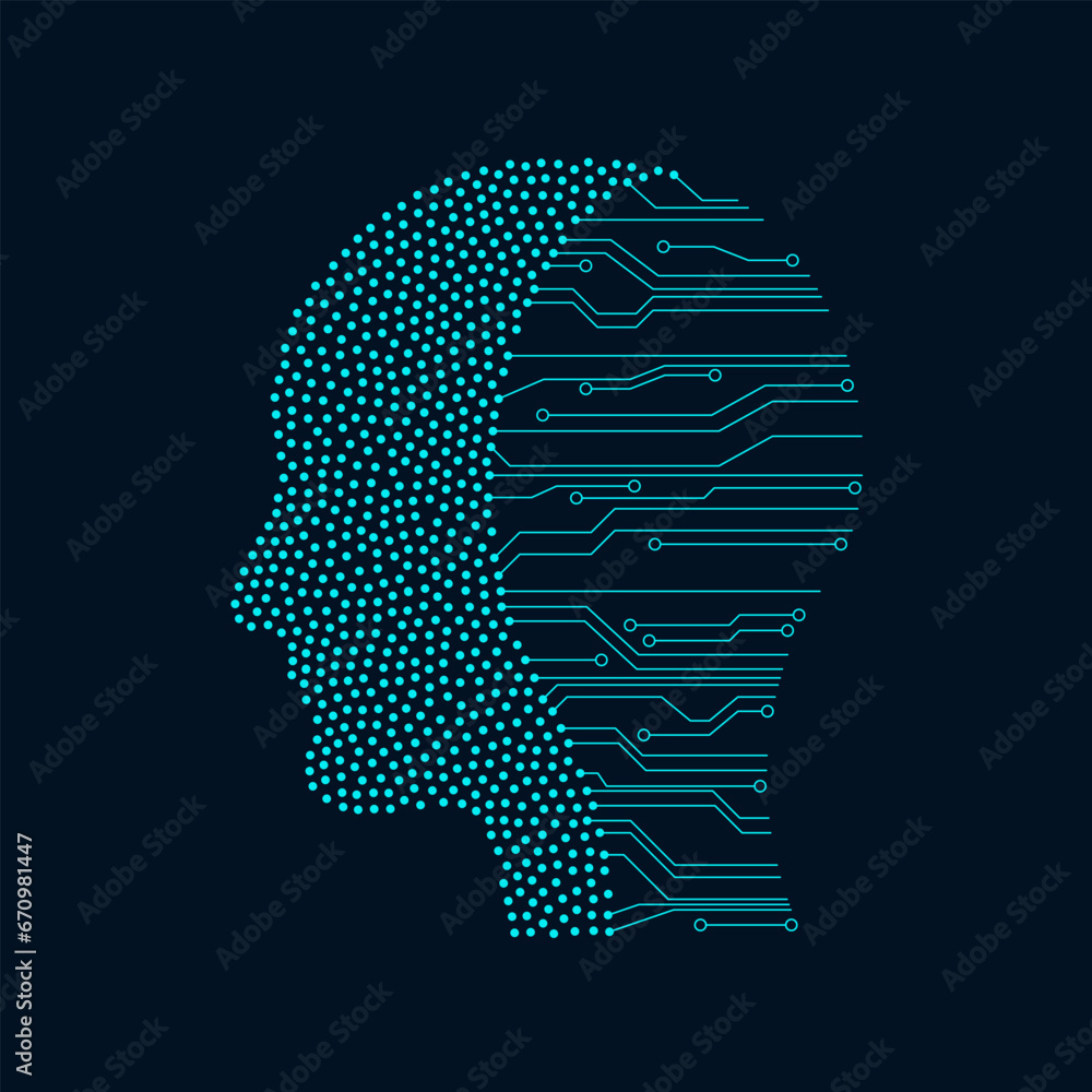 Artificial Intelligence and human head icon. Machine learning, robot ...