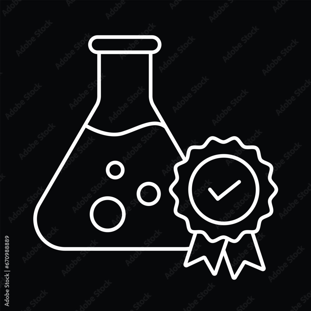 A high quality and tested icon with a beaker and a badge with a tick ...
