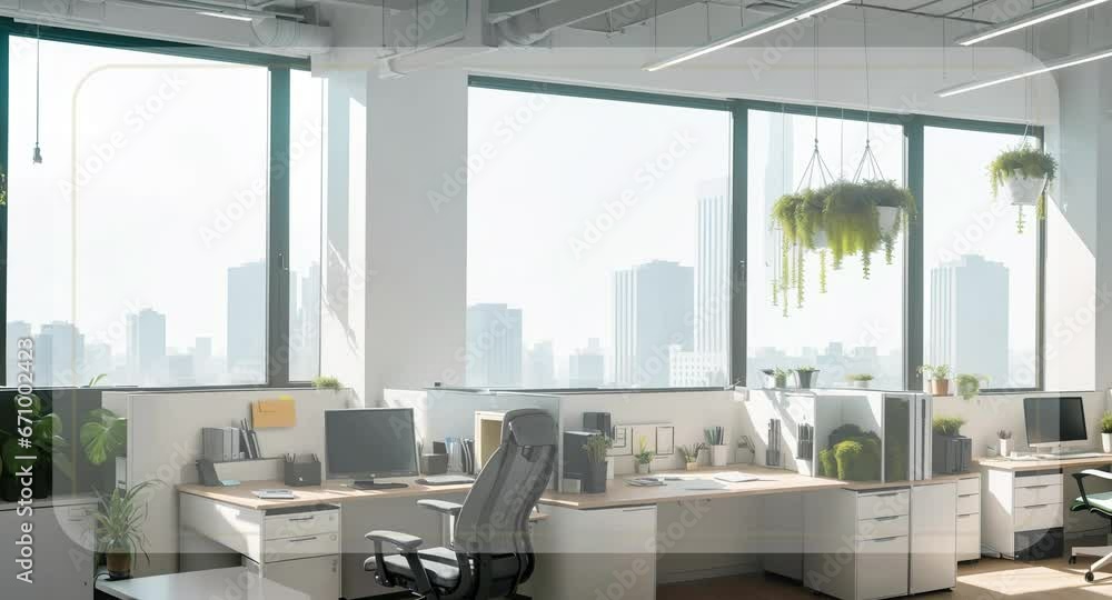 Blurred empty open space of office. Screensaver with white area for ...