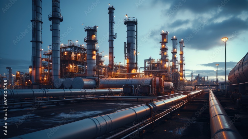 factory of Large oil refinery pipeline and gas pipeline in the process ...