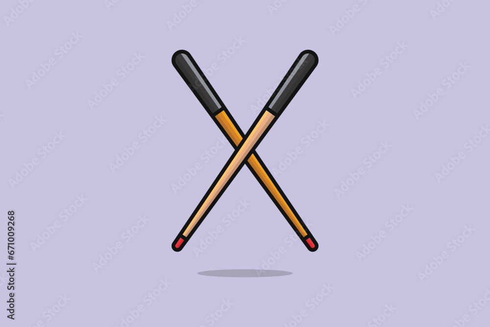 Billiard Wooden Sticks in cross sign vector illustration. Sport object ...