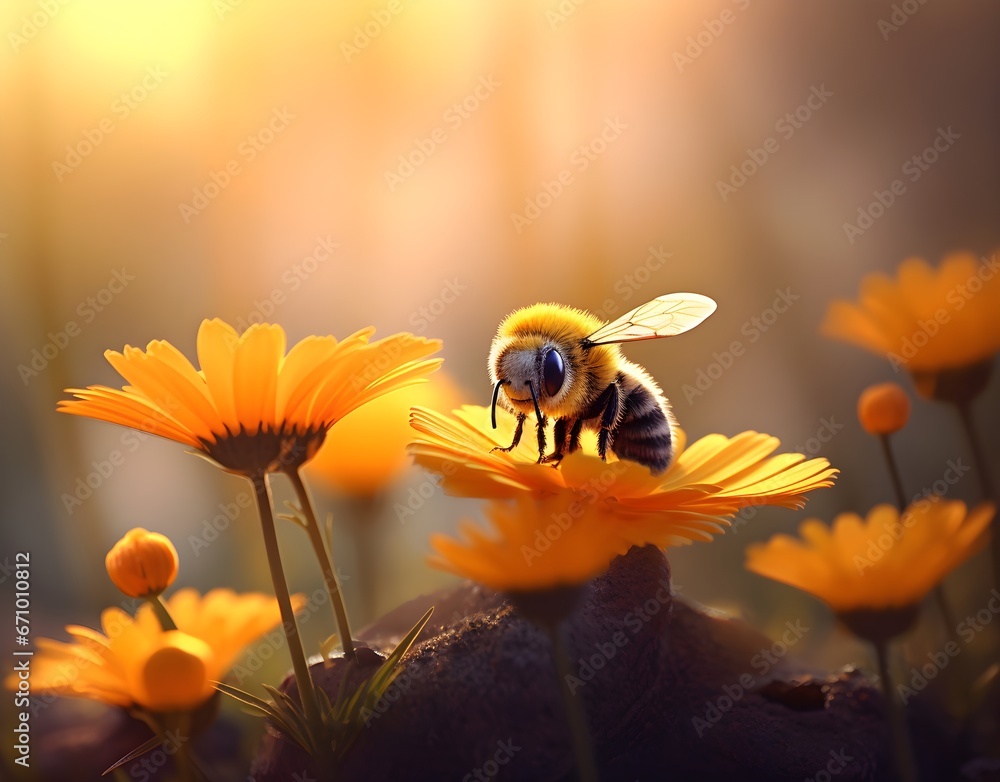 cartoon bee, cute bee, illustration, insect, eats honey, collects ...