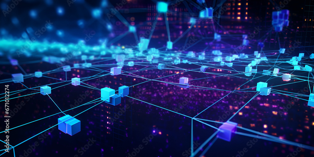 Blockchain data fields. Network line connect stream. Concept of AI technology, digital ...