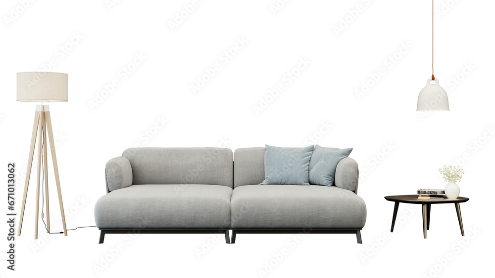Interior furniture set 3D render. Living room house floor template ...
