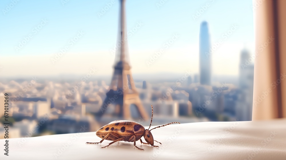 A closeup image of a bed bug infestation on a mattress. France and ...