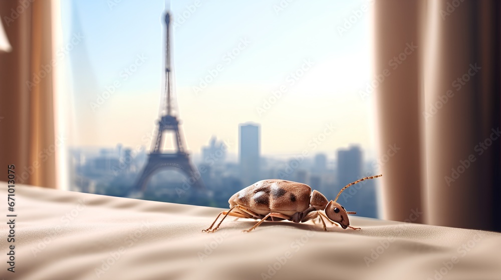 A closeup image of a bed bug infestation on a mattress. France and ...