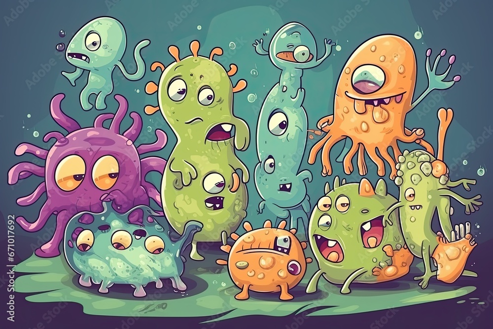 Colorful sticker set of monster like characters viruses and bacterias ...