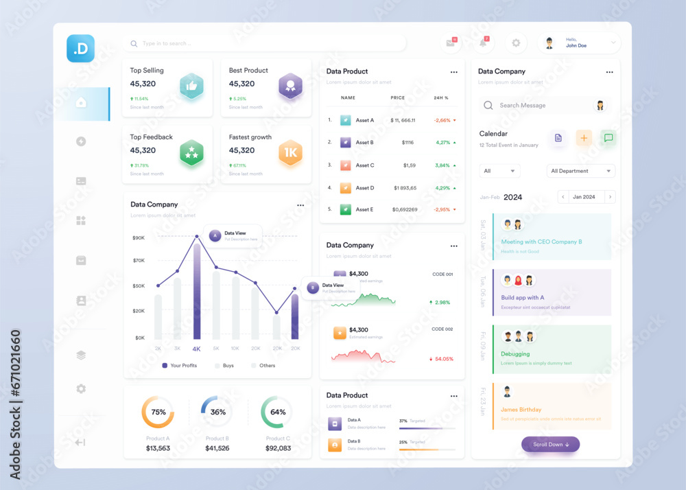 UI UX Infographic dashboard. UI design with graphs, charts and diagrams ...