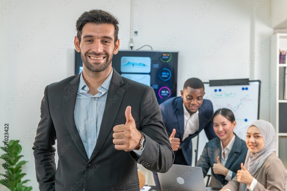 employee supervisor entrepreneur and manager smile and hand show good ...