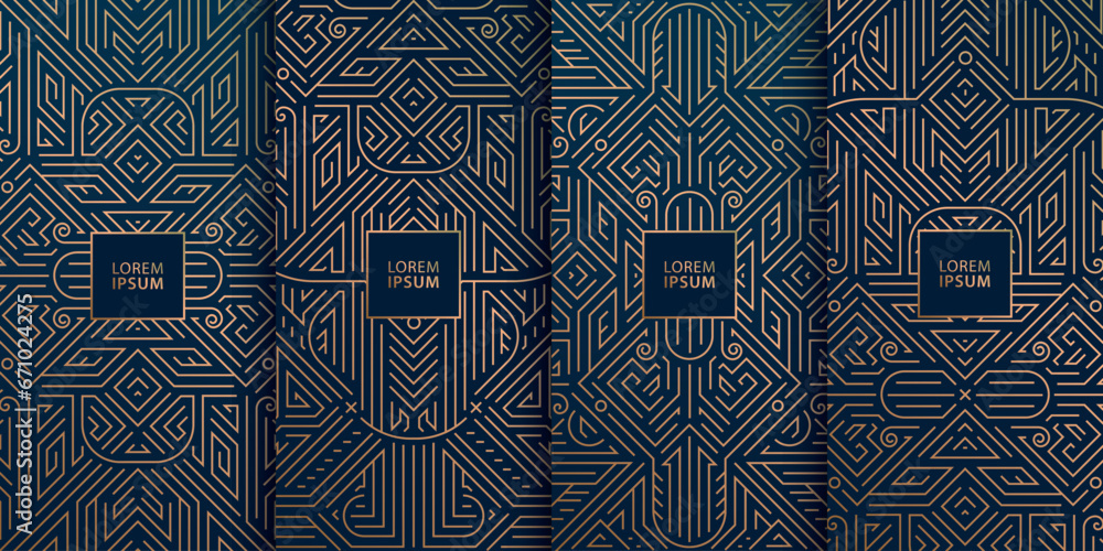 Vector set of art deco, fancy patterns, line wine, chocolate, tea ...