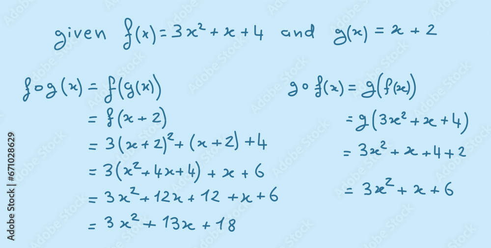 Example of composition of two functions in mathematics. Scientific ...