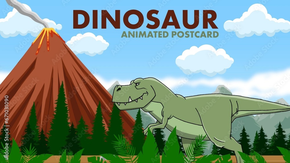 T-rex Animated Dinosaur Travel Postcard Template Stock Template | Adobe ...