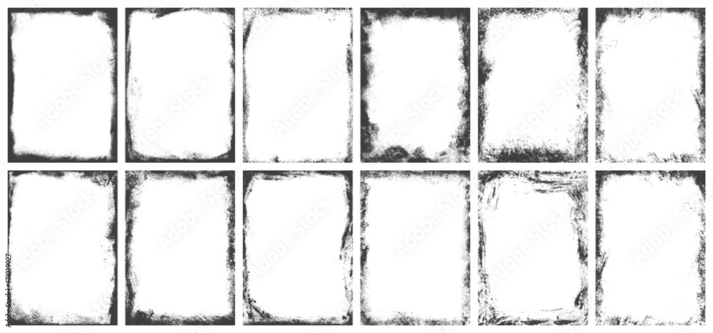 Dirty frames set elements monochrome Stock Vector | Adobe Stock