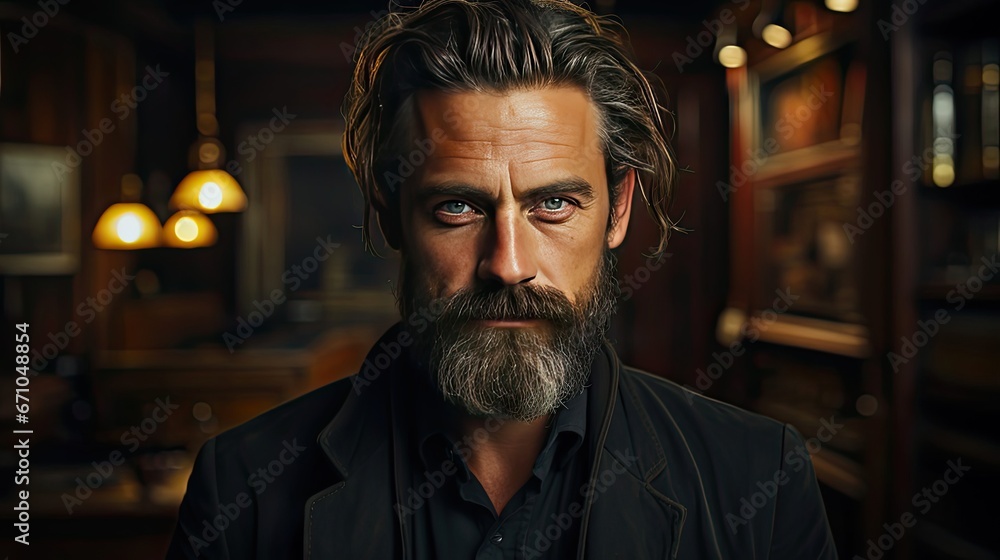 Serious middle-aged man with folded arms and a deadpan expression ...