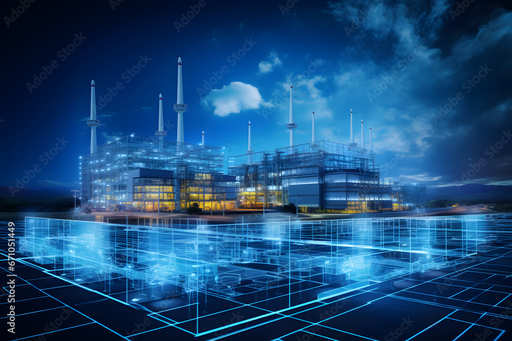 Smart power plant with connected infrastructure Stock Illustration ...