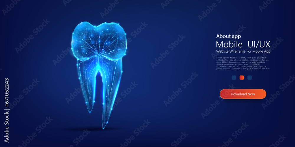 Digital Dental Concept: Abstract Glowing Molar Tooth with Network ...