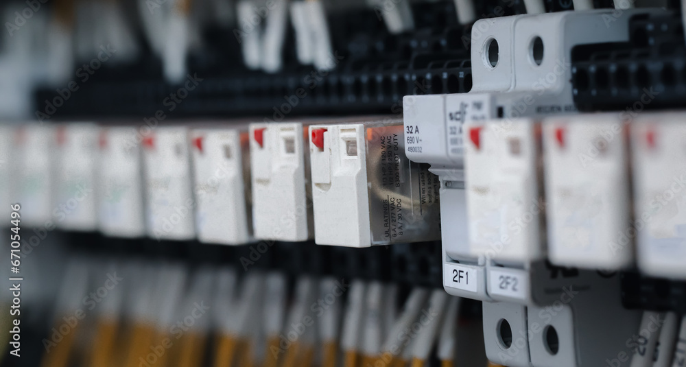 Electrical control cabinet Relay and fuse set Electrical system work ...