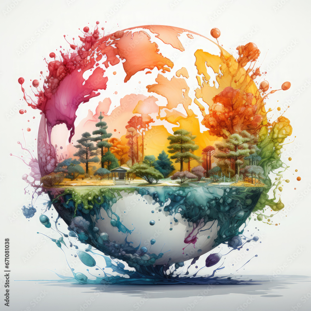 Watercolor Splash art globe white background Clipart, Generative Ai ...