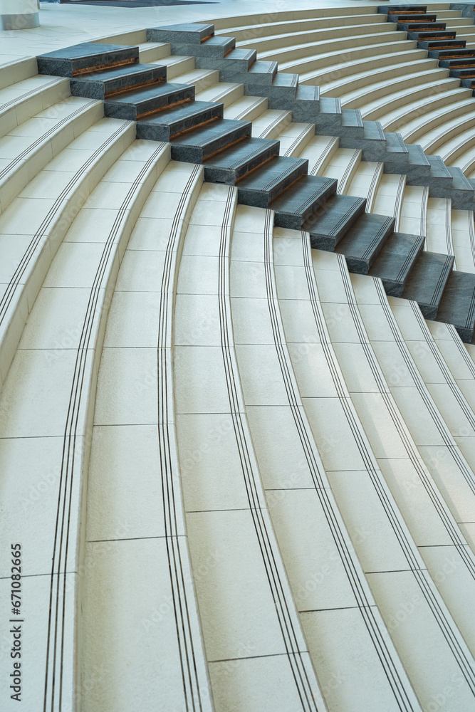 Curved staircase in building. Curvilinear stairs. Top view of modern ...
