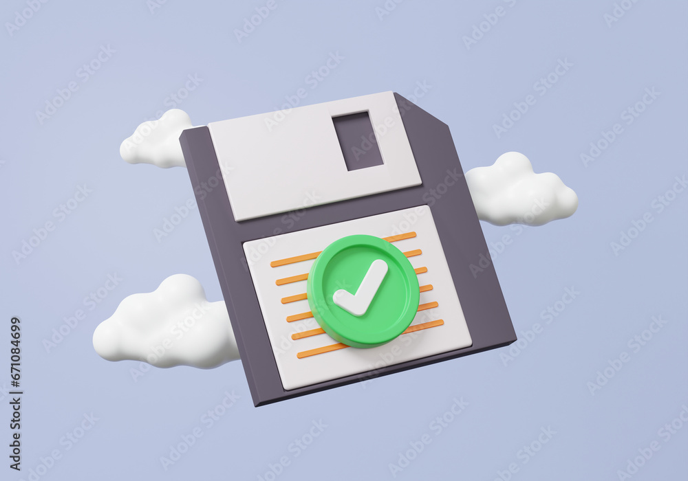 Cartoon minimal style approved diskette icon online data storage ...