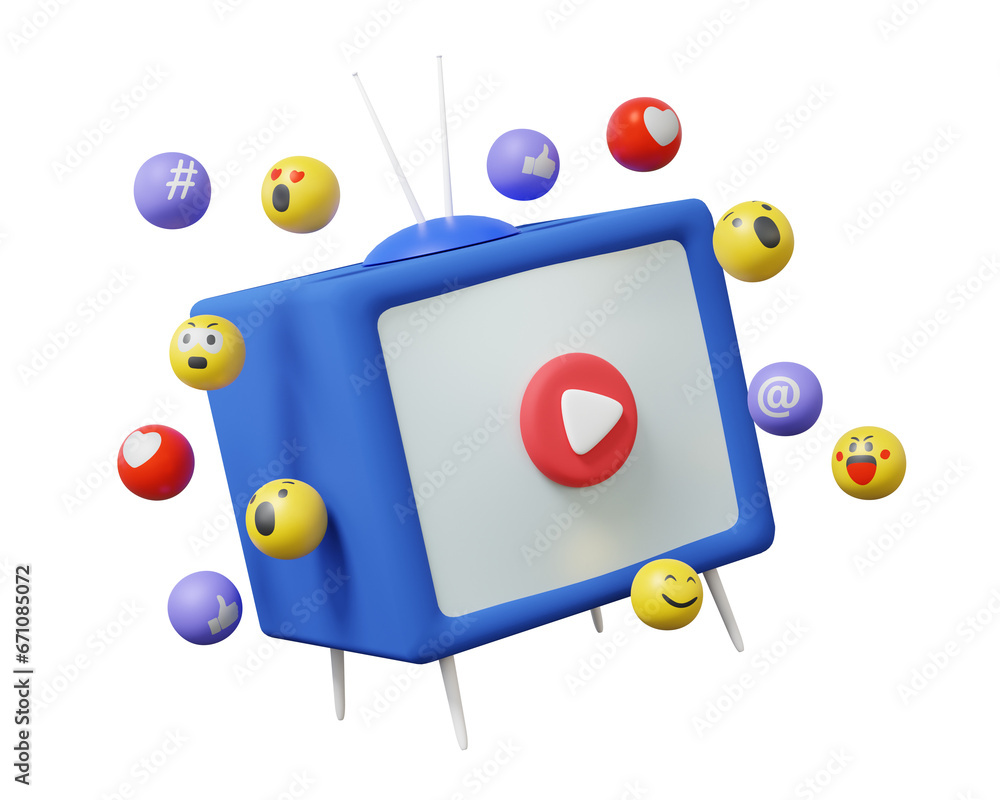Vintage tv video live streaming entertainment modern playing and emoji ...