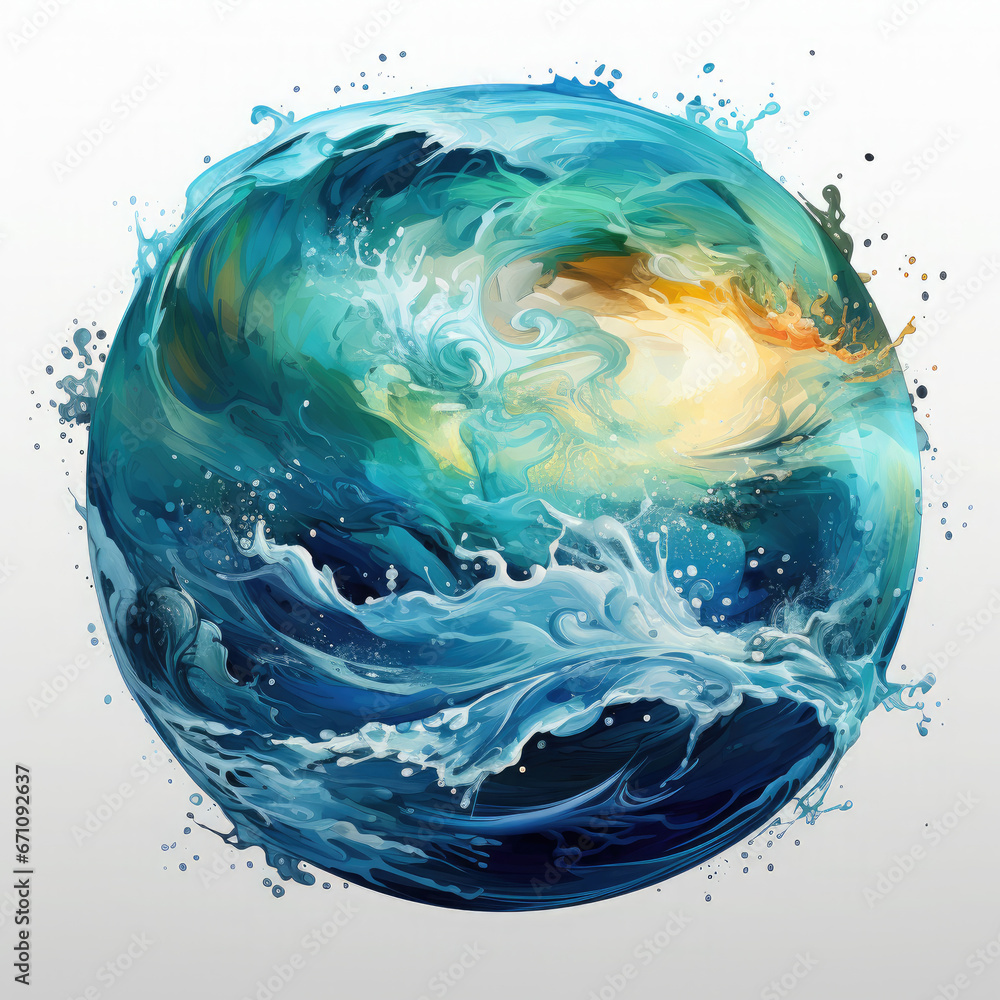 Watercolor Splash art globe white background Clipart, Generative Ai ...