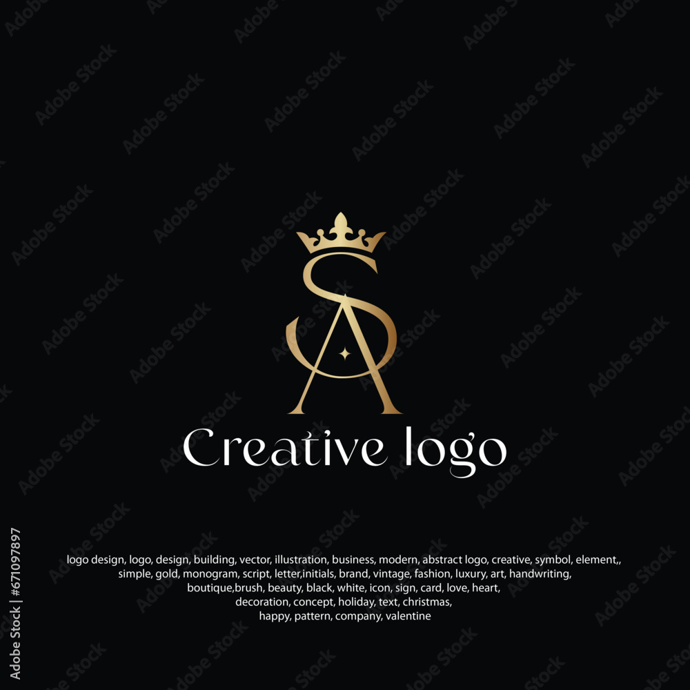AS luxury logo or SA logo, AS icon, SA Crown logo, modern logo, golden ...