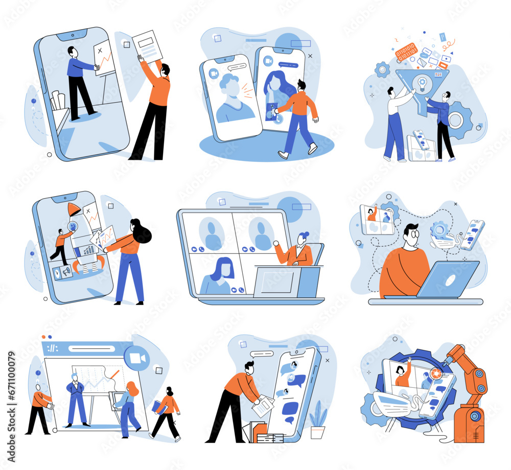 Virtual work meeting. Vector illustration. Virtual work has transformed ...