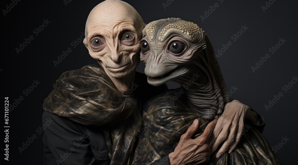 In a display of otherworldly wonder, two humanoid beings with alien ...