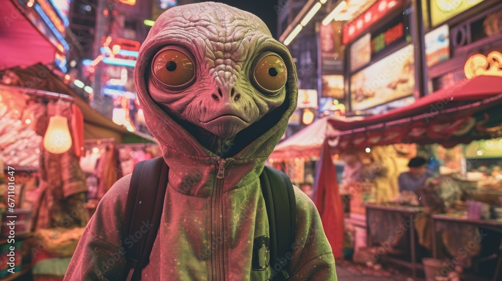 An extraterrestrial fashionista stuns the streets, donning a monstrous ...