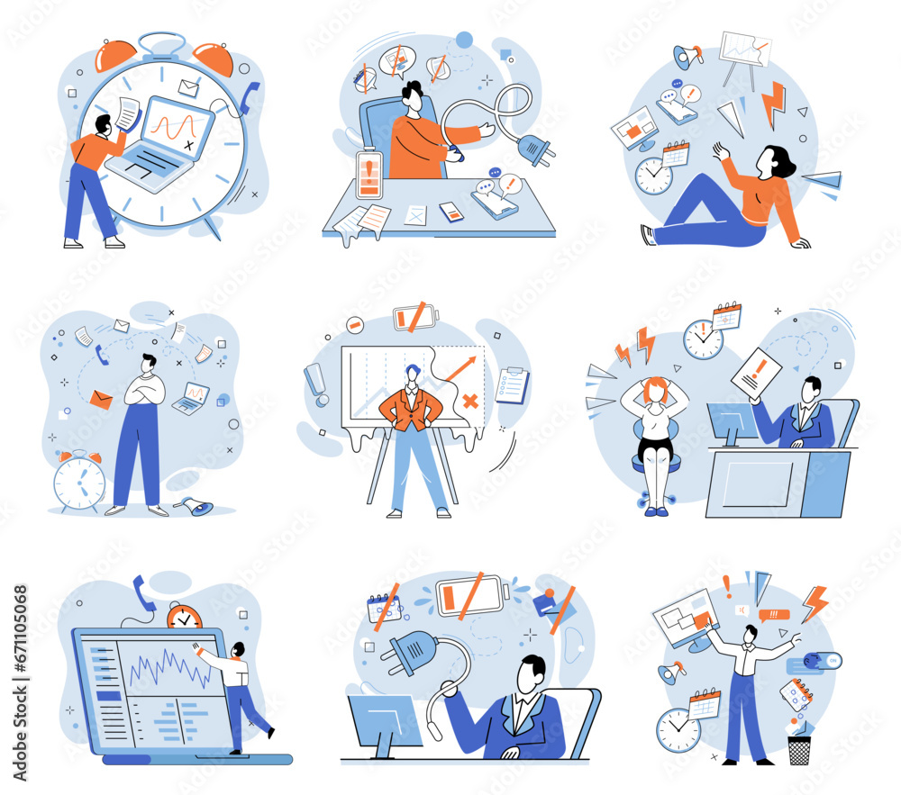 Busy employee vector illustration. The skillful employee manages ...