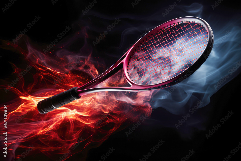 Tennis racket on fire - a symbol of the high energy and competition in ...