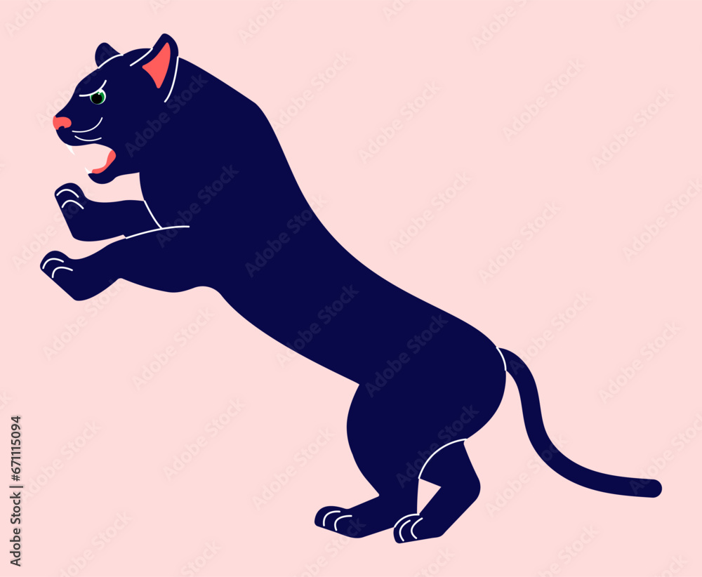 Panther in a jumping pose. Vector illustration of a panther in flat ...