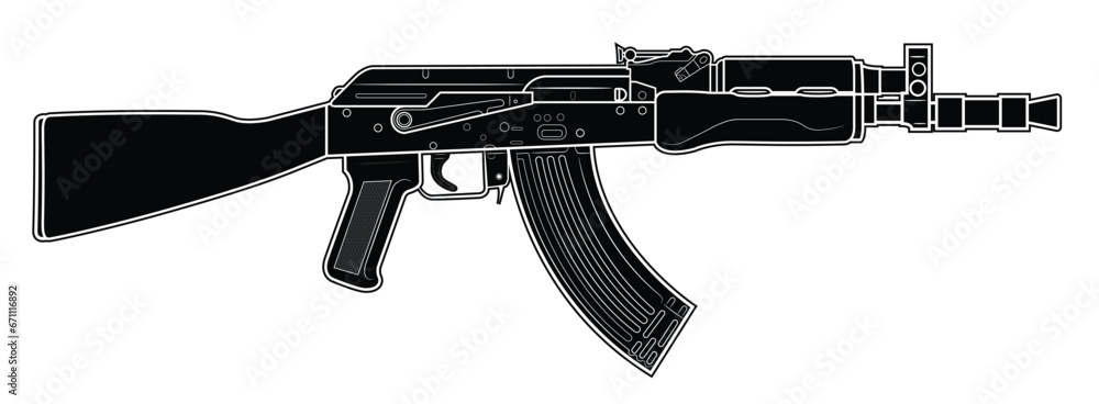 Vector illustration of AK assault rifle with short barrel on the white ...