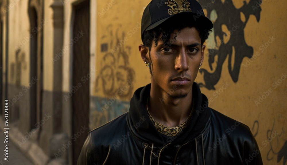 Fictitious suspicious Spanish gypsy male AI generative Stock Photo ...