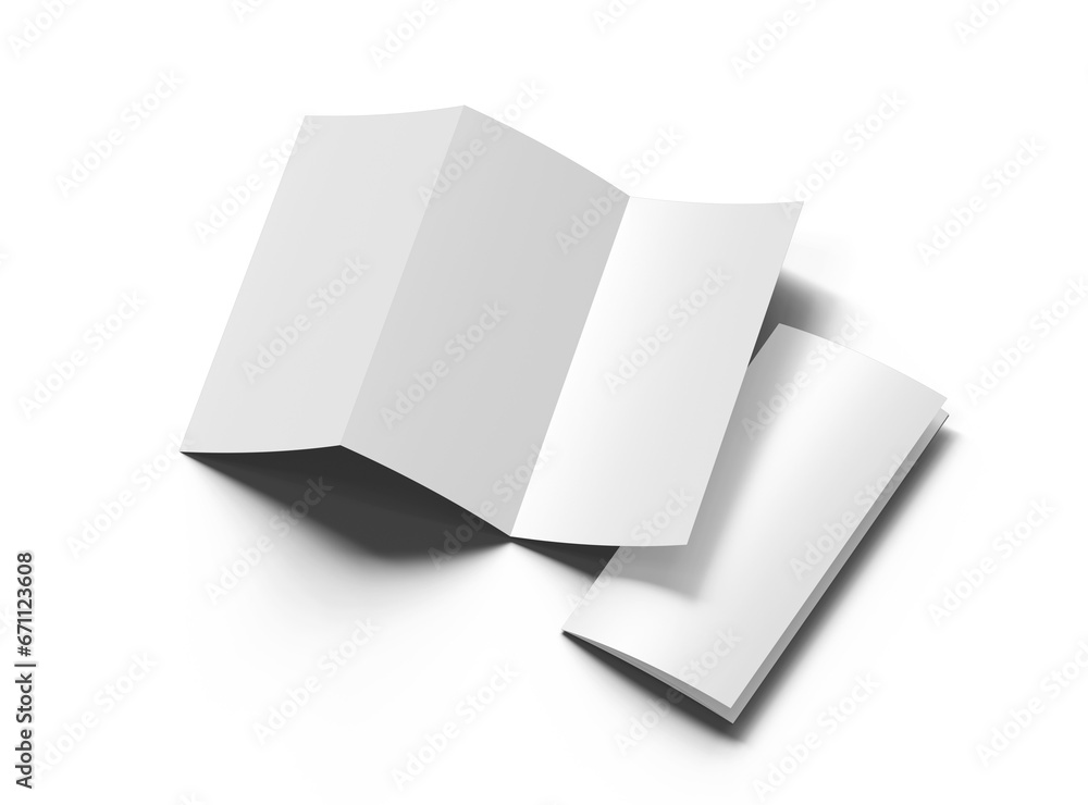 Blank A4 Z-fold brochure render to present your design. On transparent ...